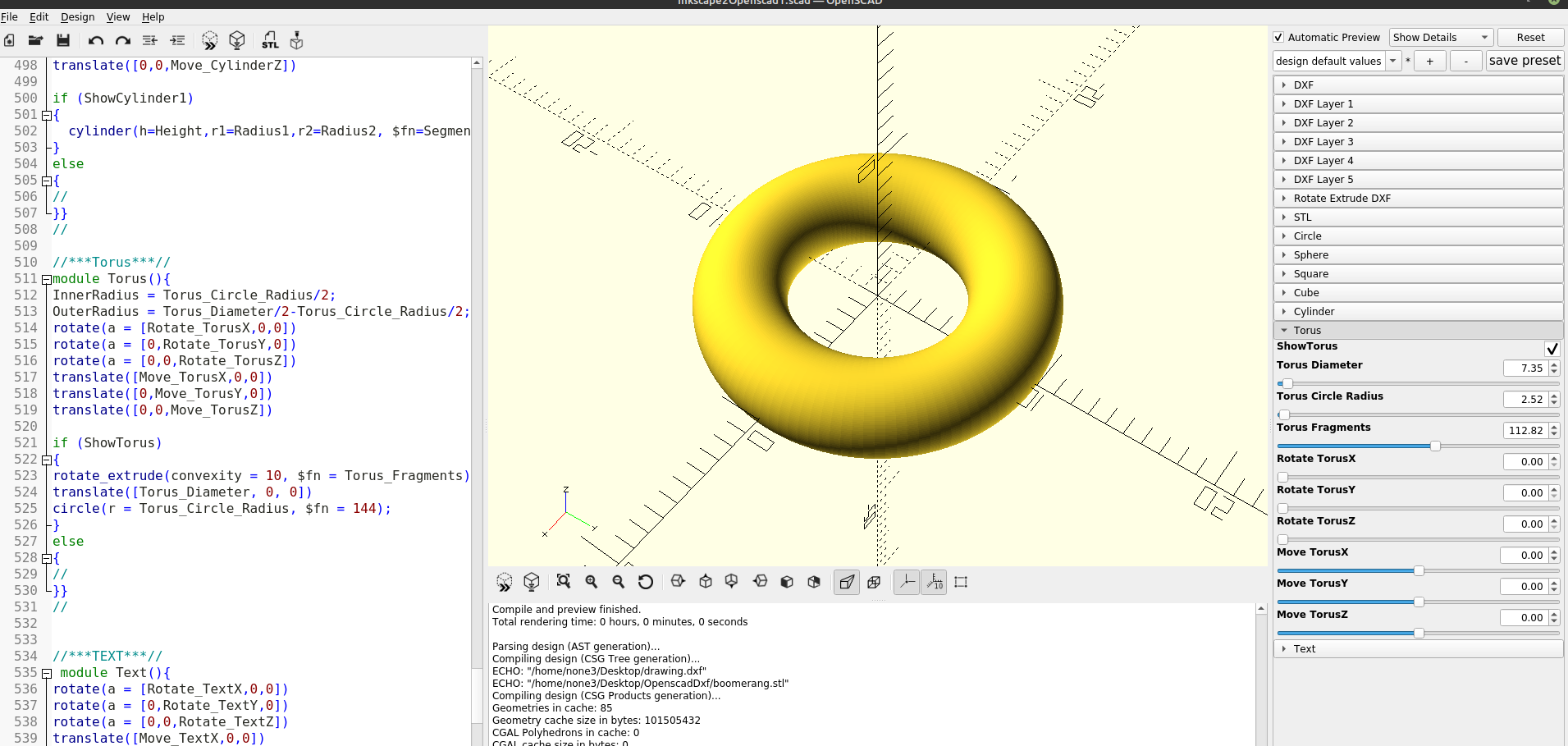 3D part design with Inkscape and Openscad Part8: adding a Torus function