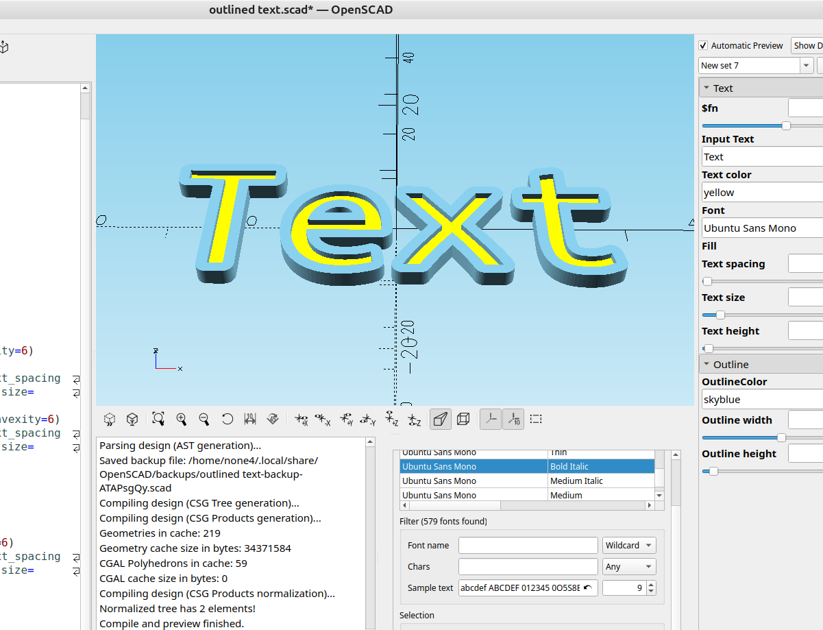 3D part design with OpenSCAD #118: Text outliner.