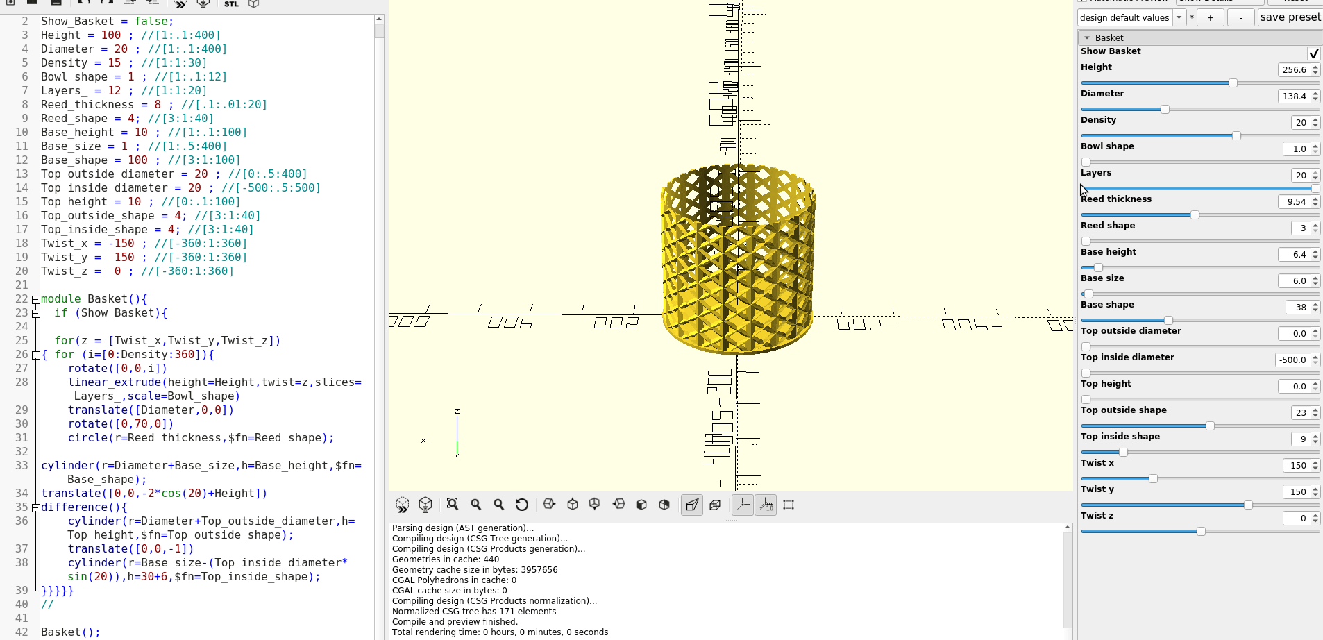 3d part design with Openscad #22: Basket module