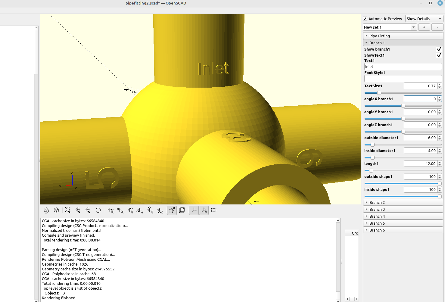 3D part design with OpenScad #24-Adding text capabilities to the pipe fitting module