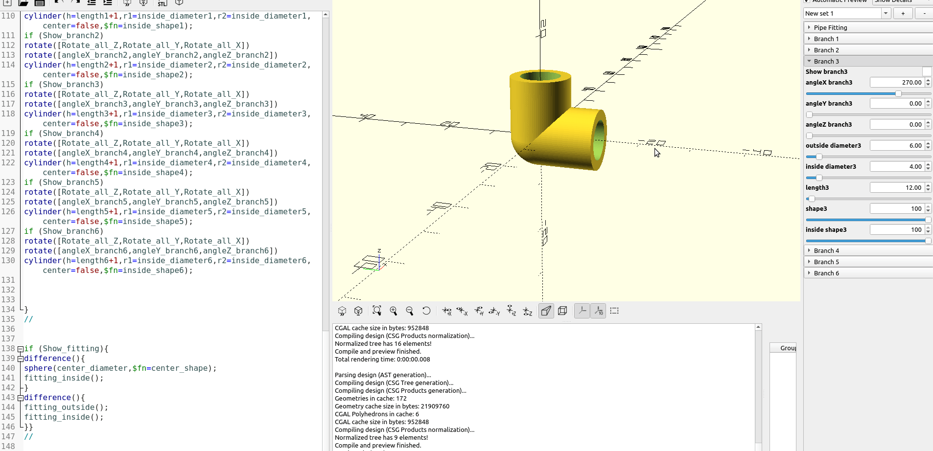 3D part design with openscad #23 pipe fitting module