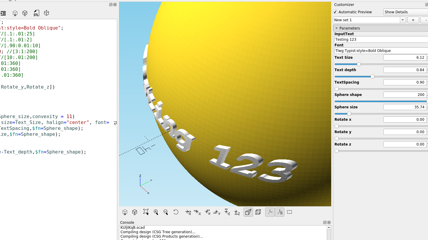 3d part design with OpenScad #53: Text on difficult objects.