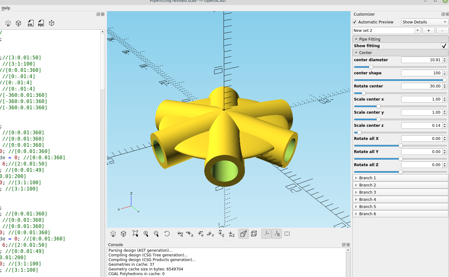 3D part design with OpenScad #56: Making geodesic dome hubs with the pipe fitting module.