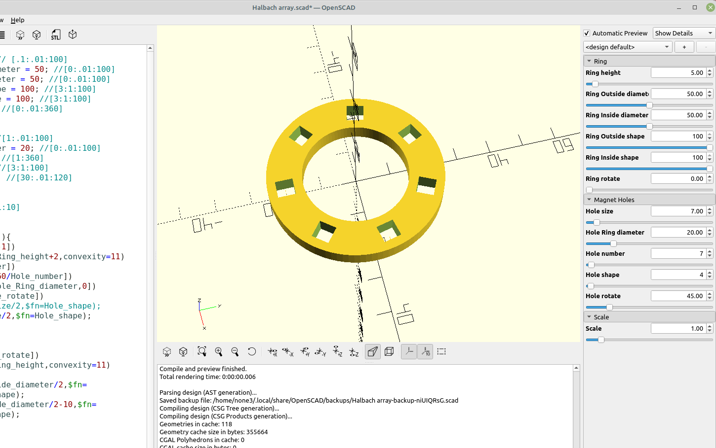 3D part design with OpenScad #60: a module for making 3d printable Halbach arrays.