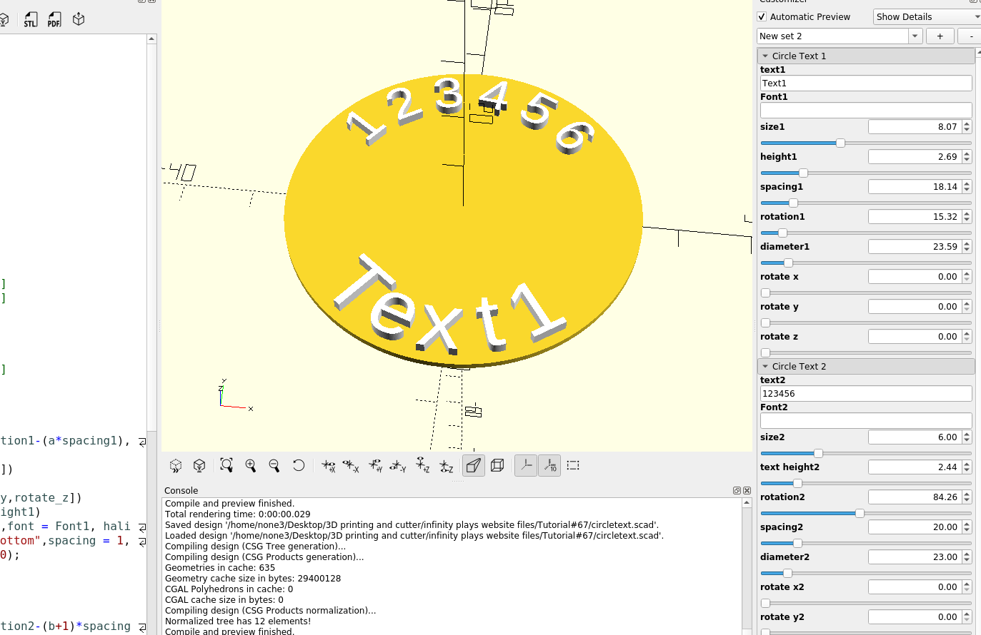 3D part design with OpenScad #66: Circular text.