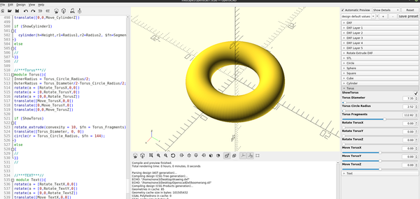 3D part design with Inkscape and Openscad Part8: adding a Torus function