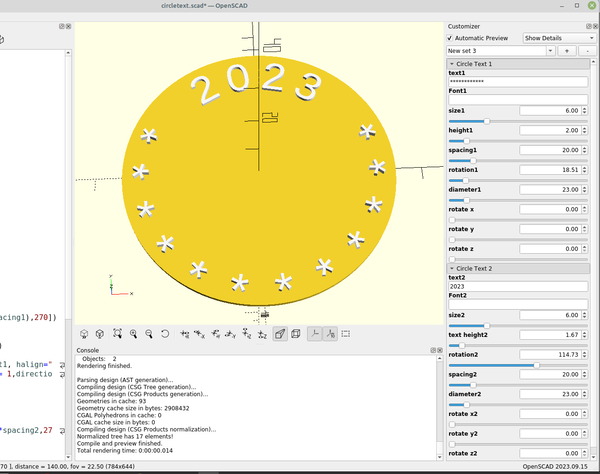 3D part design with OpenScad #66: Circular text.